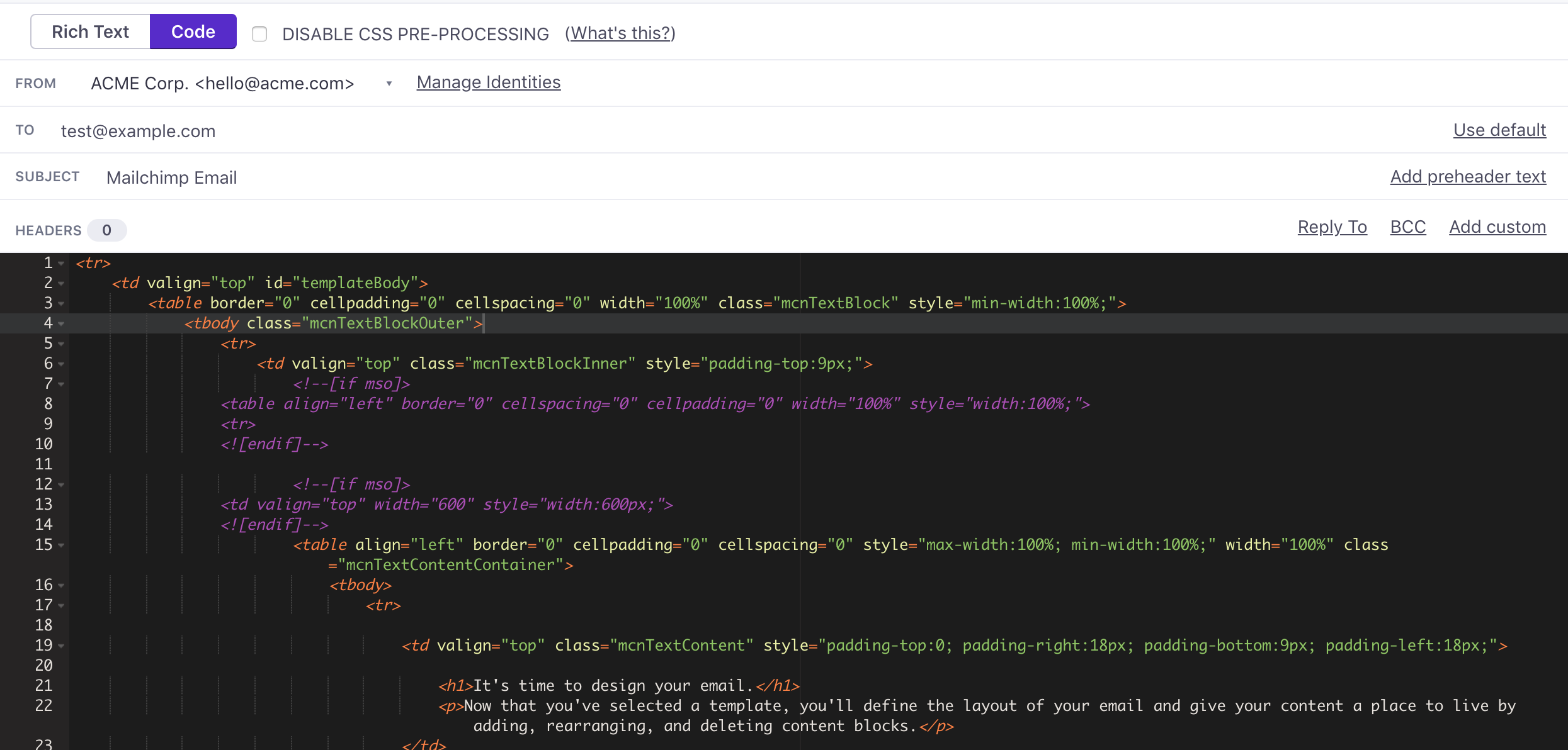 Adapting MailChimp's Two-Column template | Customer.io Docs